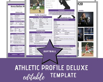 Softball - Athletic Profile Deluxe Template - Etsy