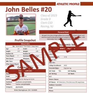 Baseball Athletic Profile Deluxe Template the Crimson - Etsy