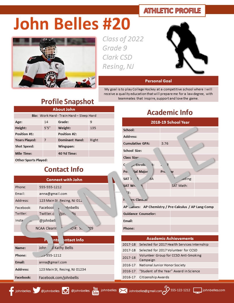 Hockey - Athletic Profile Deluxe Template - Etsy