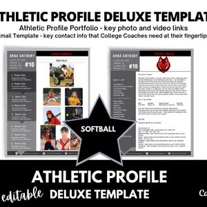Softball - Athletic Profile Deluxe Template - Black | Editable Athletic ...
