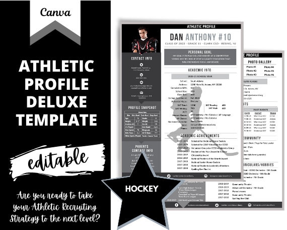 Hockey Athletic Profile Deluxe Template Black Editable | Etsy