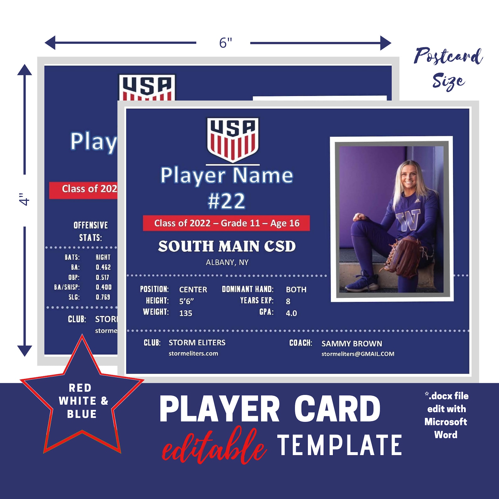 Player Card - Athletic Profile Player Card Template - Red White and ...