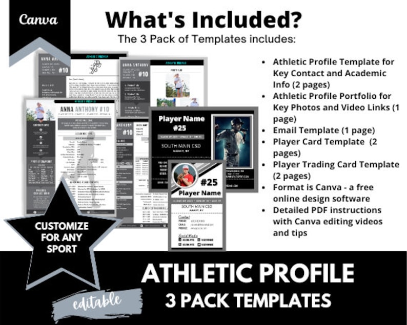 The 3 Pack - Editable Athletic Profile Templates | College Sports ...