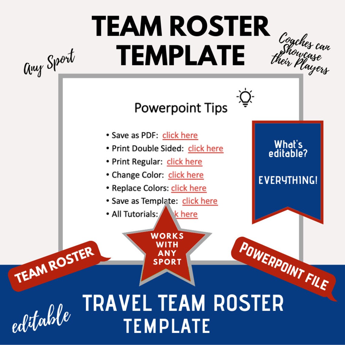 Travel Team Roster Template - Blue - 9 Players per Page | Powerpoint ...