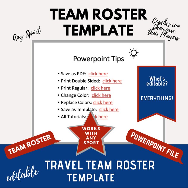 Travel Team Roster Template - Blue - 9 Players per Page | Powerpoint ...