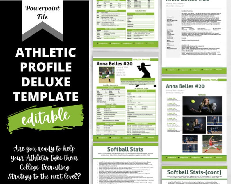 Softball - Athletic Profile Deluxe Template - GREEN - Etsy
