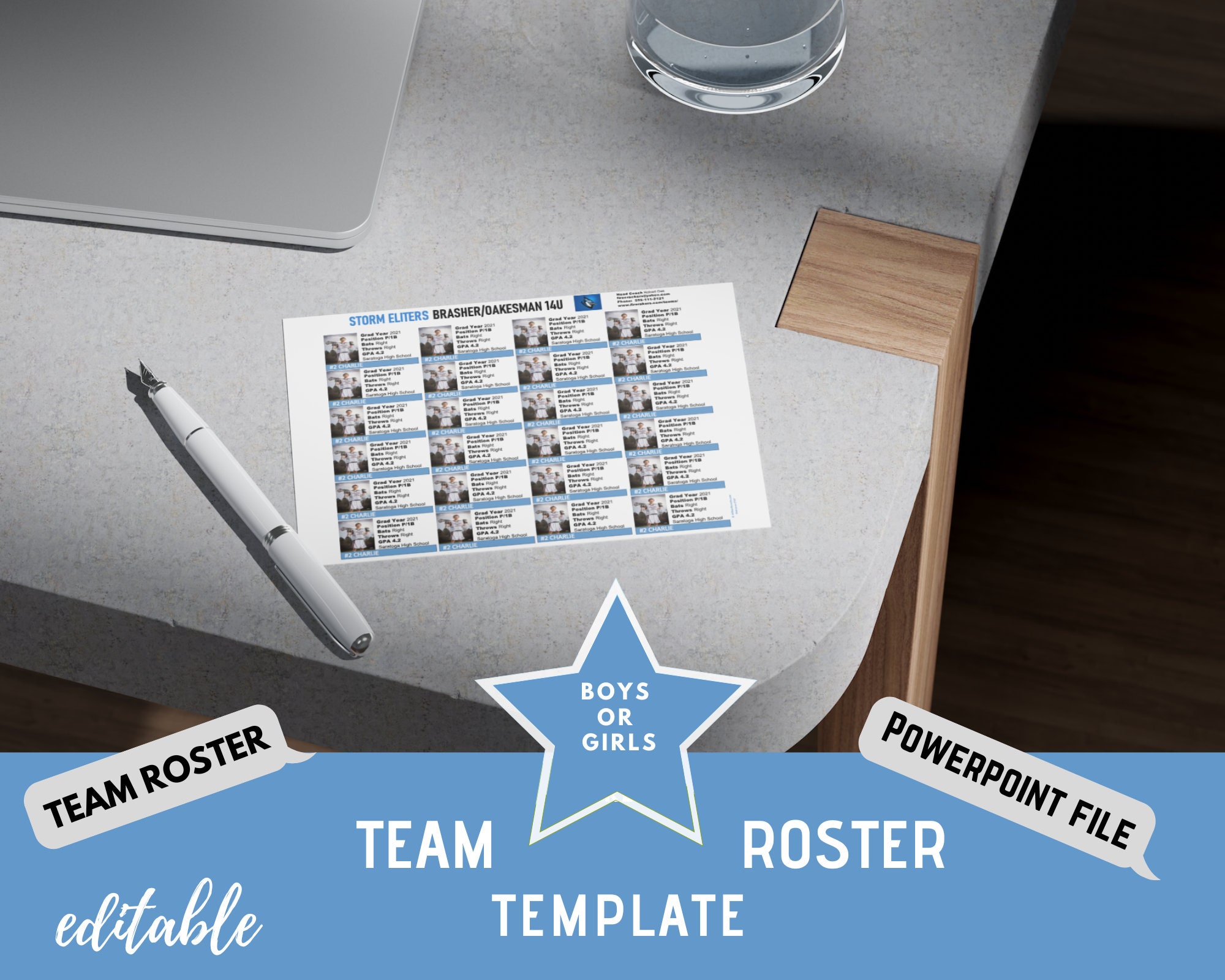 Travel Team Roster Template - Carolina Blue - 24 Players per Page ...