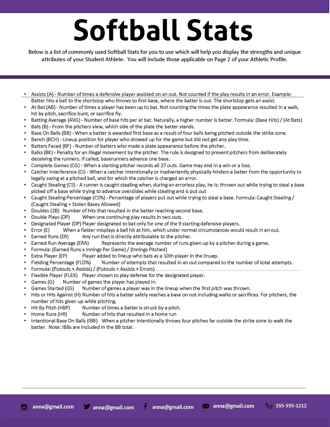 Softball - Athletic Profile Deluxe Template - Purple Gray & White - Etsy