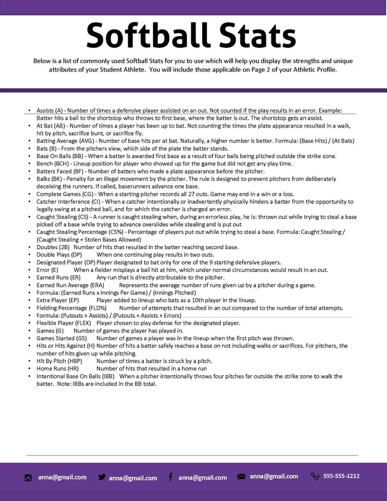 Softball - Athletic Profile Deluxe Template - Purple Gray & White - Etsy
