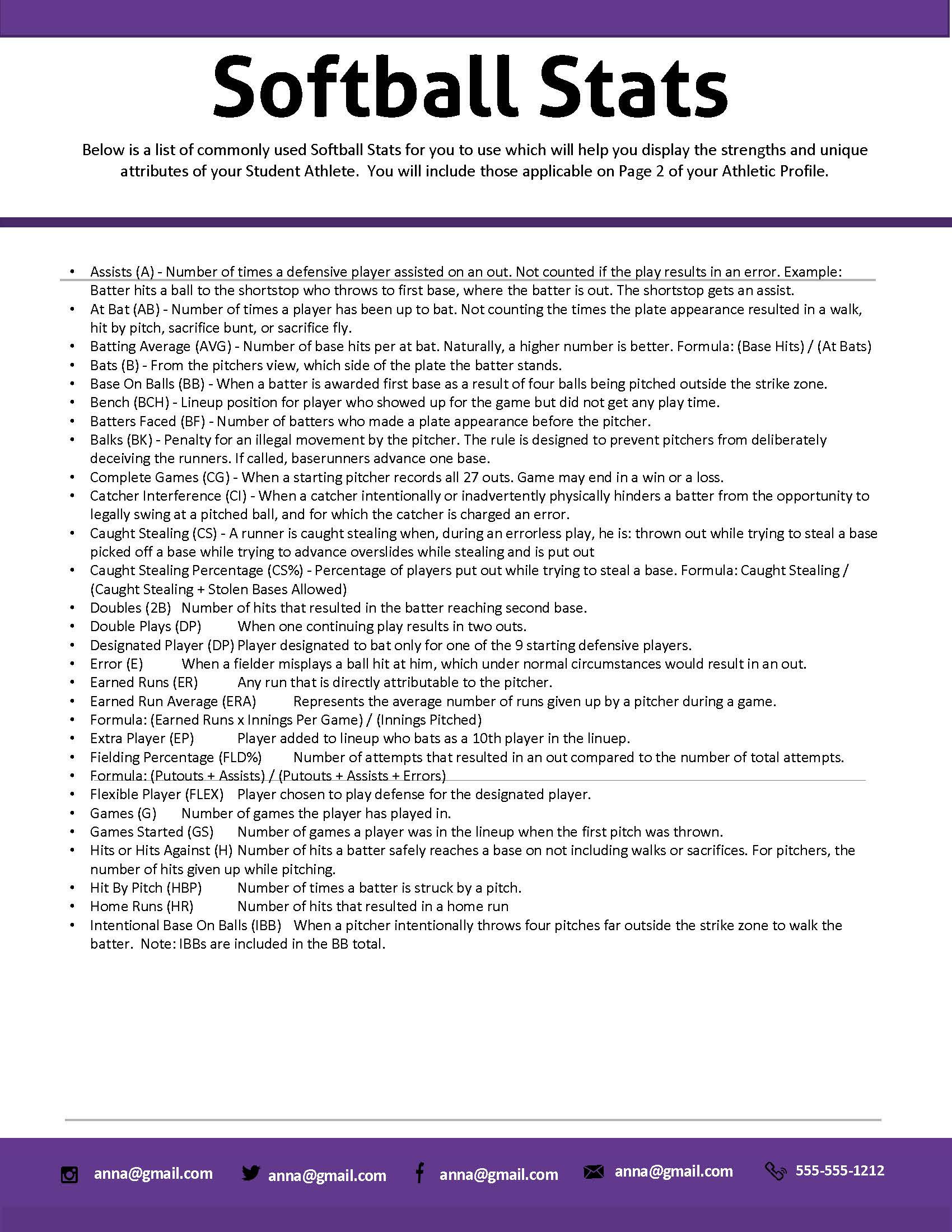 Softball - Athletic Profile Deluxe Template - Purple Gray & White - Etsy