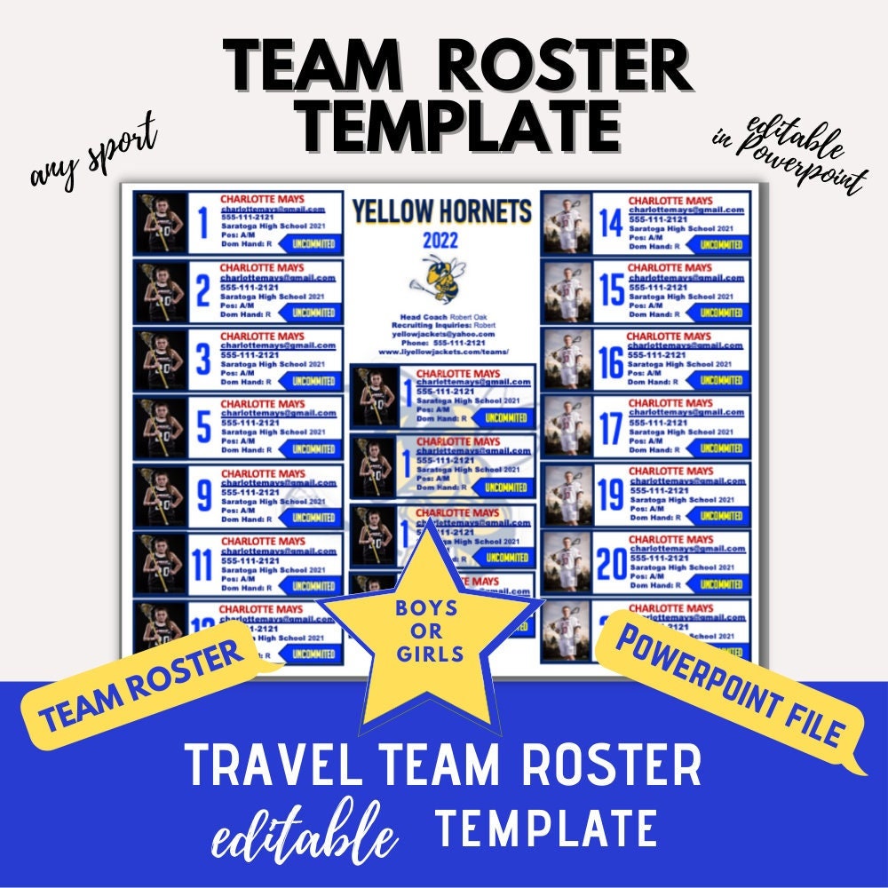 Travel Team Roster Template - Royal Blue & Yellow - 18 Players ...