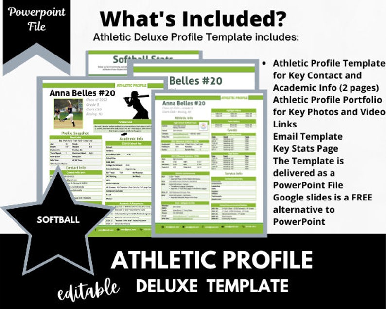 Softball - Athletic Profile Deluxe Template - GREEN - Etsy