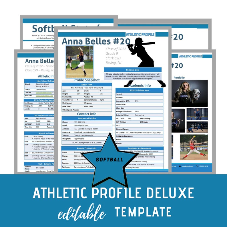 Softball - Athletic Profile Deluxe Template - Etsy