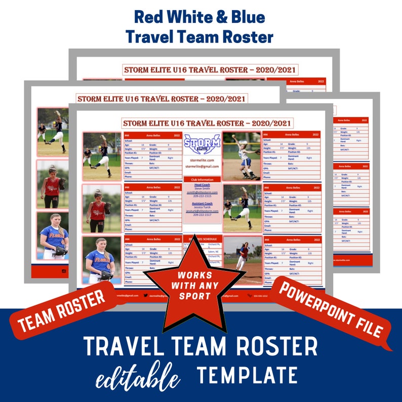 Travel Team Roster Template - Red White & Blue - Etsy