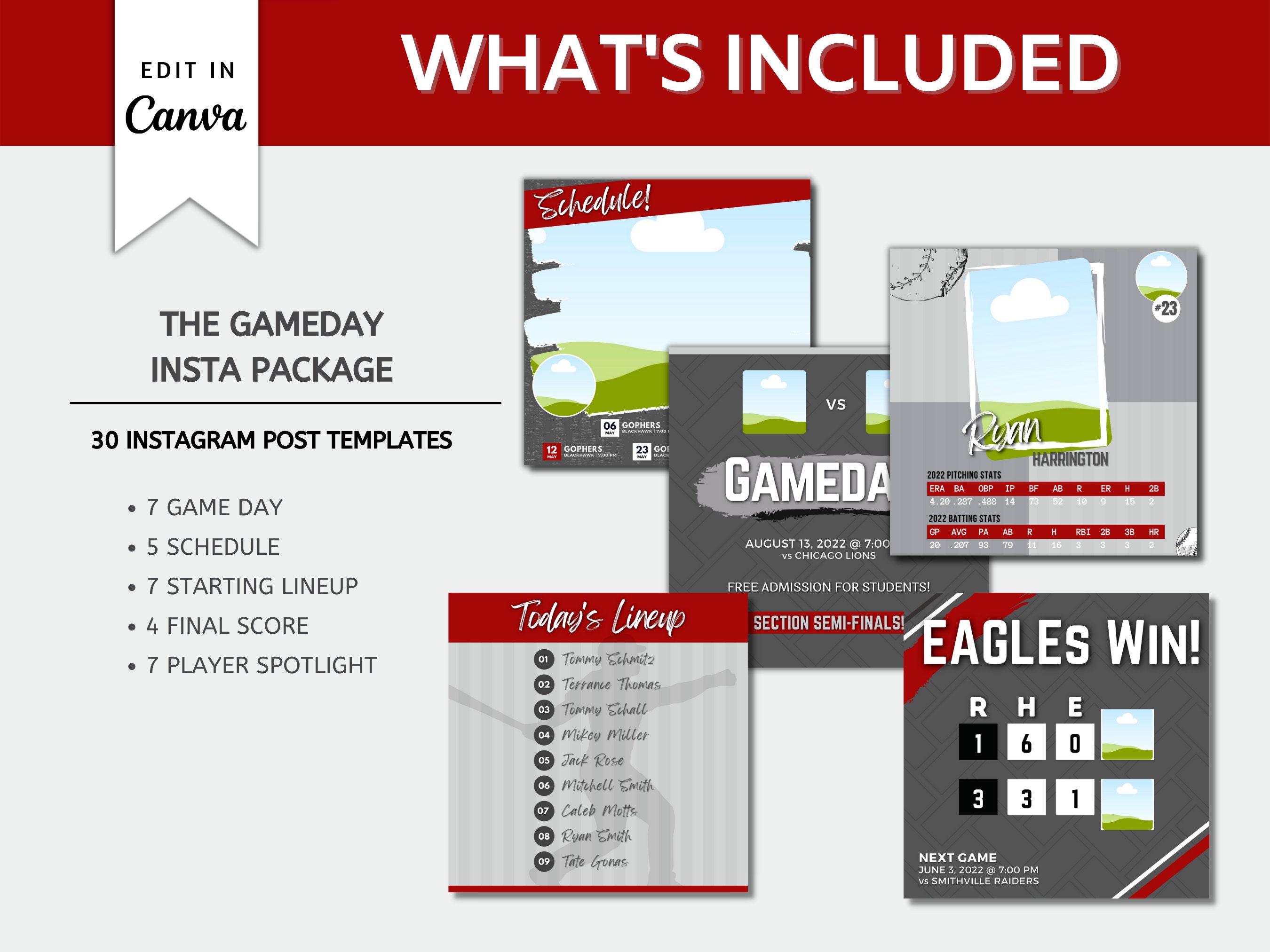 Game Day Team Instagram Post Templates - Etsy