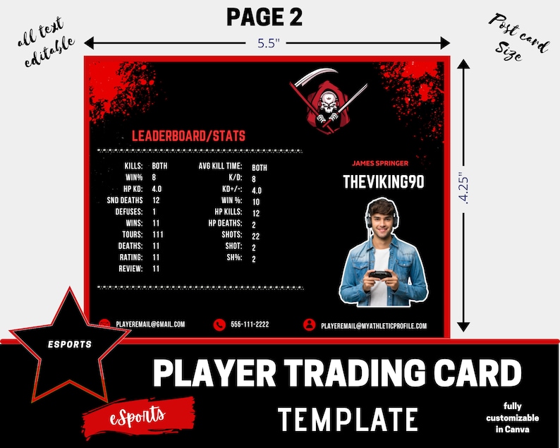 Player Card - Esports Player Card Template - Black & Red - Any Color ...