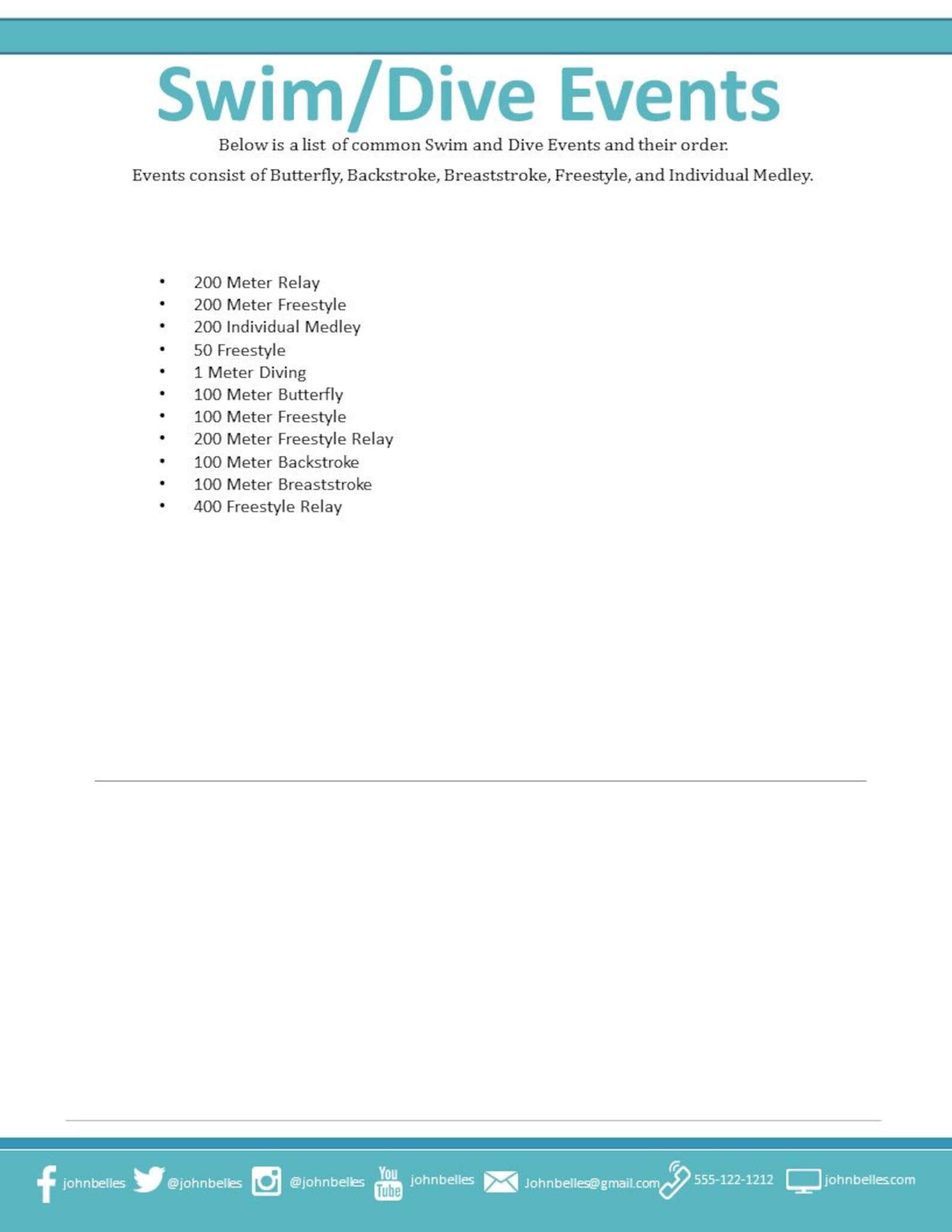 Swim and Dive - Athletic Profile Deluxe Template - Etsy