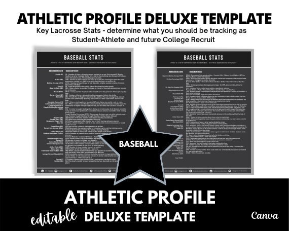 Baseball - Athletic Profile Deluxe Template - Black | Editable Athletic ...