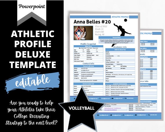 Volleyball Athletic Profile Deluxe Template Carolina Blue - Etsy