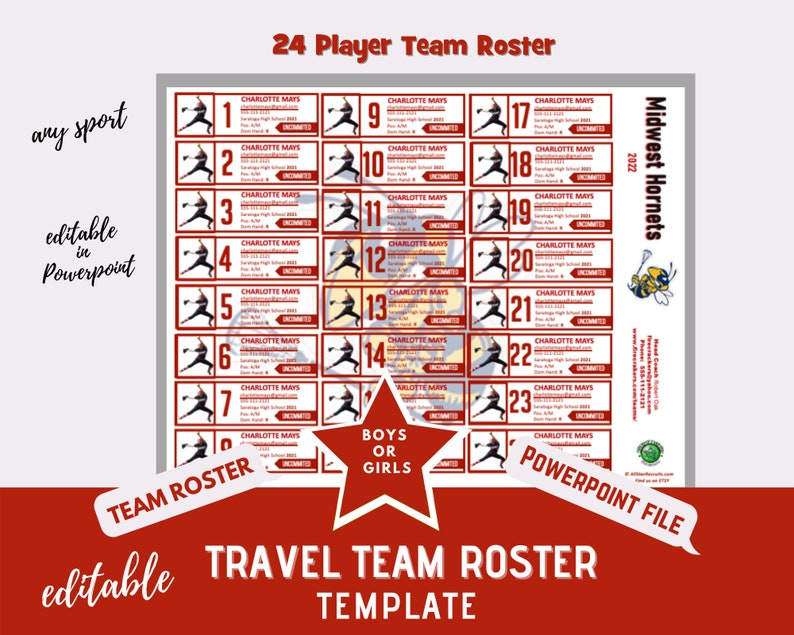Travel Team Roster Template - Brickyard & White - 24 Players ...