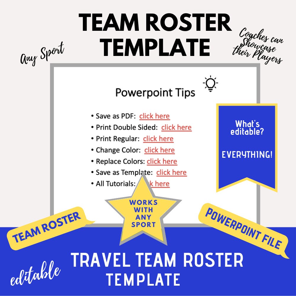 Travel Team Roster Template Royal Blue & Yellow 18 Players Powerpoint ...