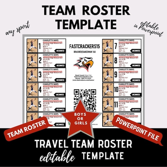 Travel Team Roster Template Black & Maroon 12 Players per | Etsy