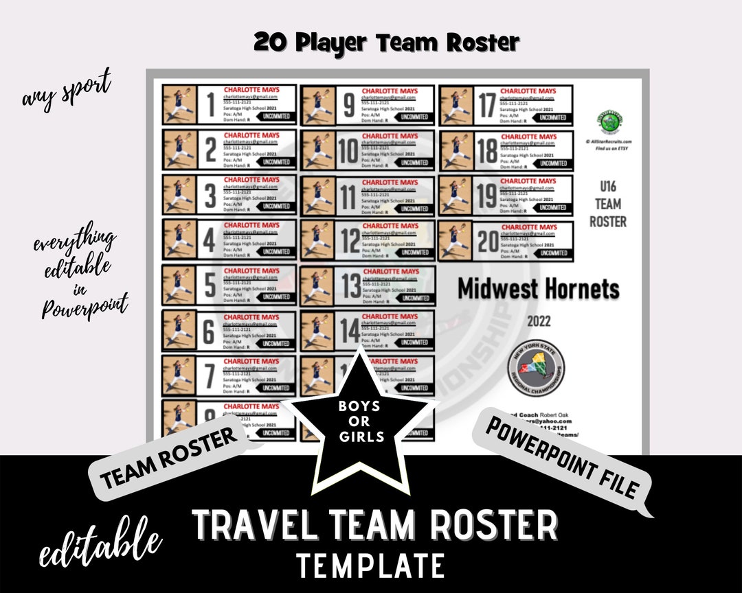 Travel Team Roster Template - Black & Grey - 20 Players per Page ...
