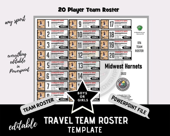 Travel Team Roster Template Black & Grey 20 Players per - Etsy
