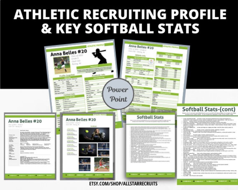 Softball - Athletic Profile Deluxe Template - GREEN - Etsy