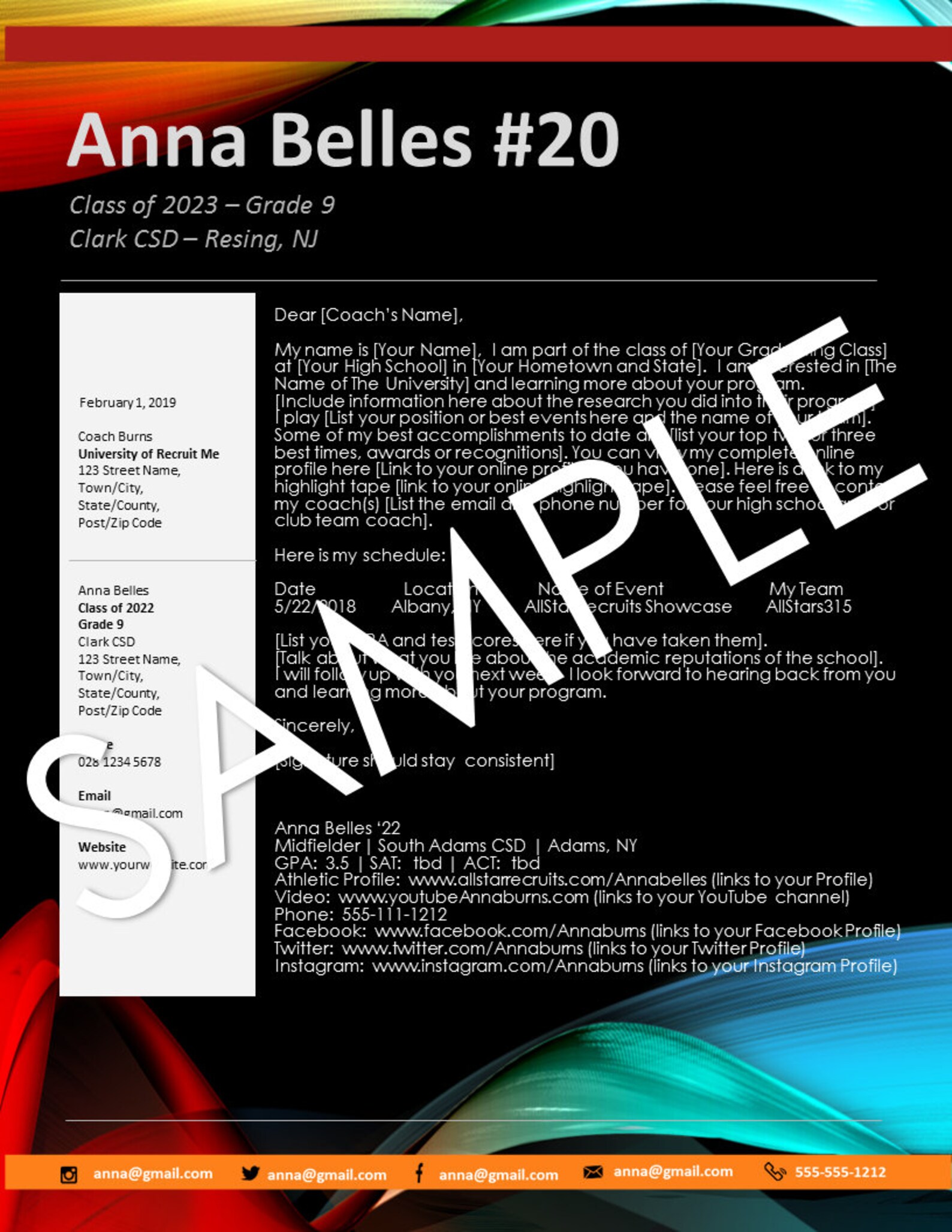 Soccer - Athletic Profile Deluxe Template Blast of Color - Etsy