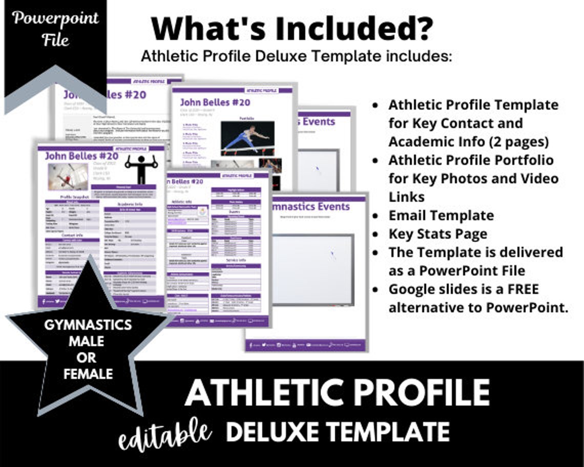 Gymnastics - Athletic Profile Deluxe Template (powerpoint File) - Etsy