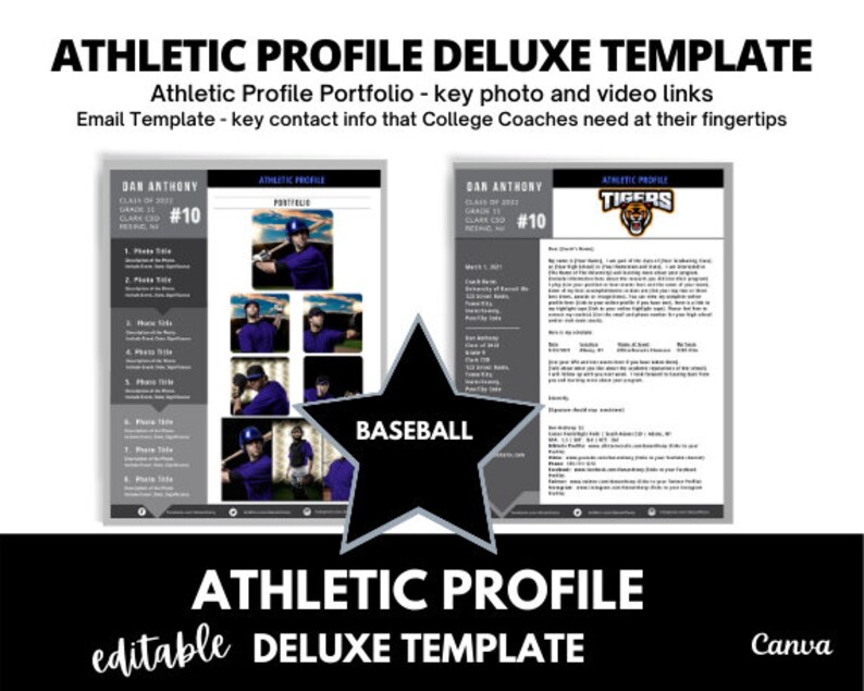 Baseball - Athletic Profile Deluxe Template - Black | Editable Athletic ...