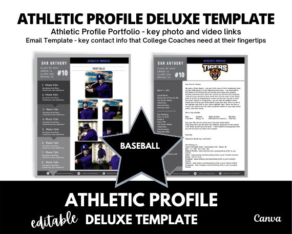 Baseball - Athletic Profile Deluxe Template - Black | Editable Athletic ...