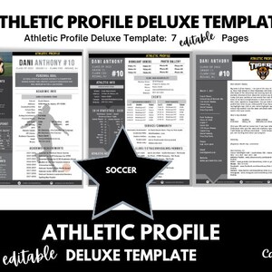 Soccer - Athletic Profile Deluxe Template - Black | Editable Athletic ...