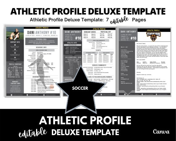 Soccer Athletic Profile Deluxe Template Black Editable Athletic Profile ...