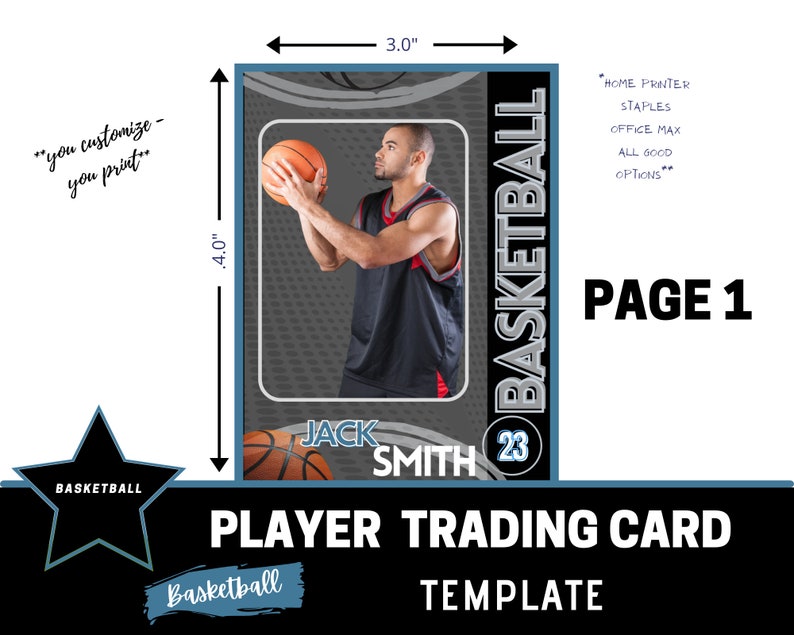 Basketball Trading Card Template - 3" X 4" Trading Card Template ...