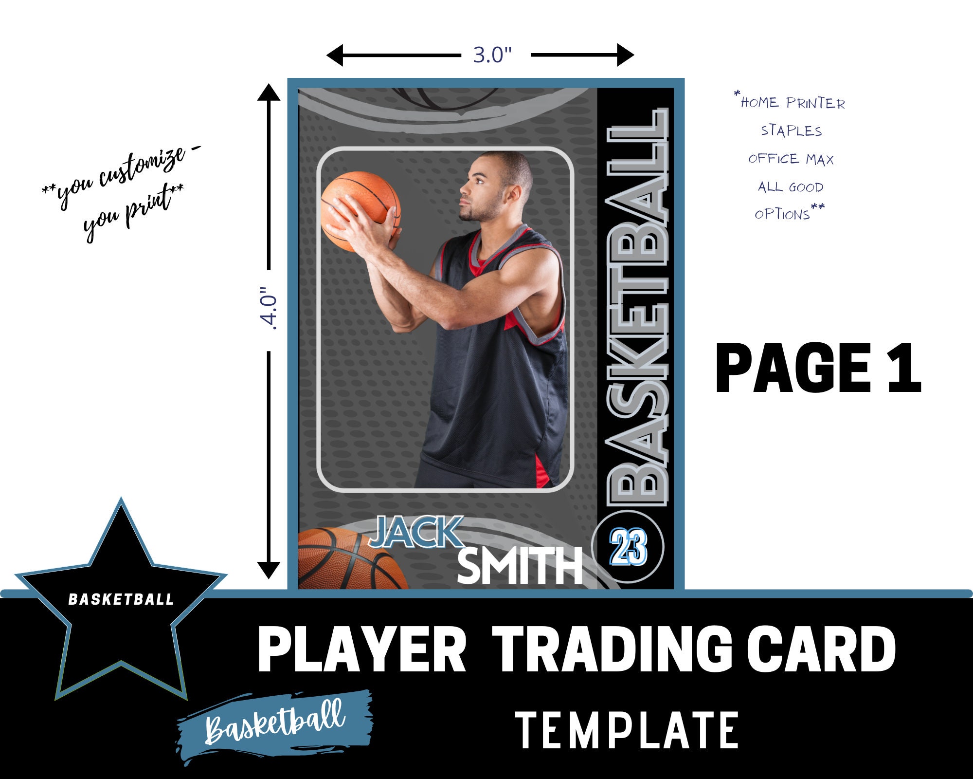 Basketball Trading Card Template - 3" X 4" Trading Card Template ...