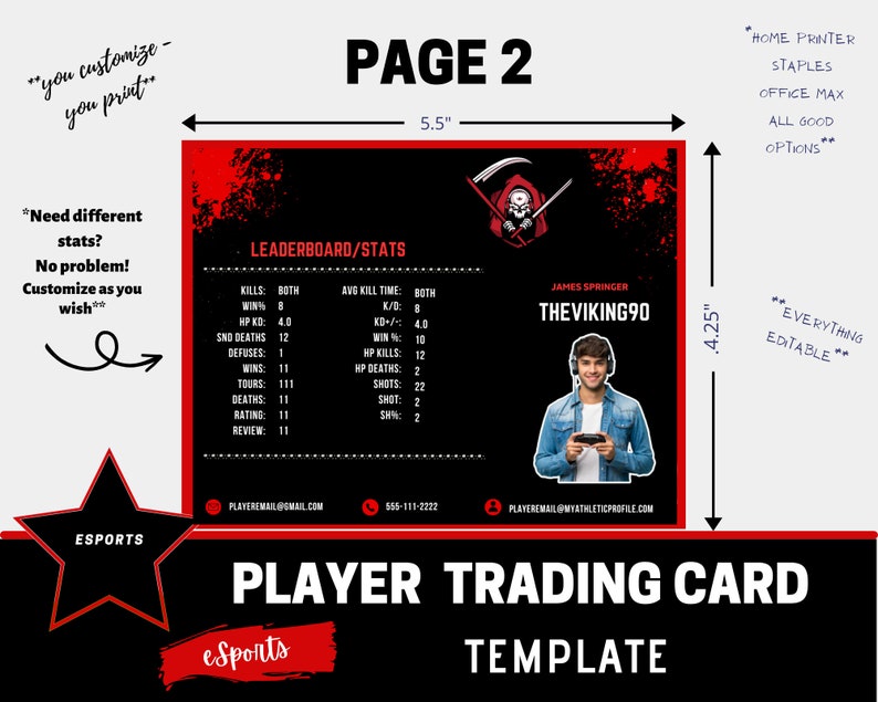 Player Card - Esports Player Card Template - Black & Red - Any Color ...