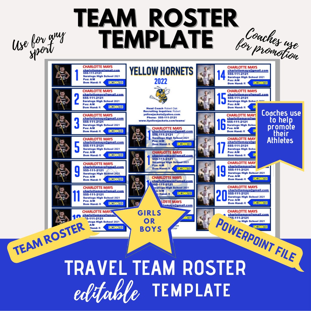 Travel Team Roster Template - Royal Blue & Yellow - 18 Players ...