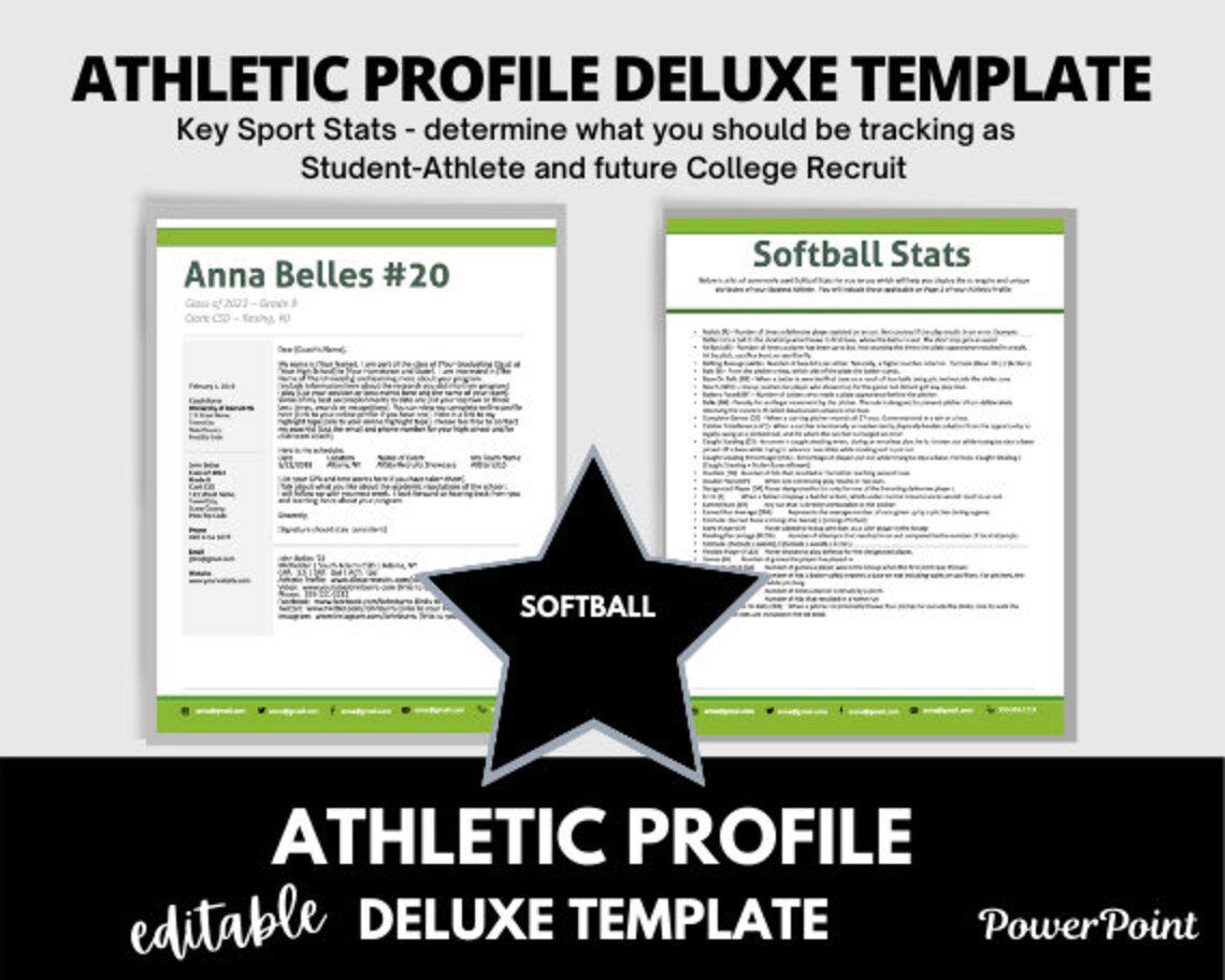 Softball Athletic Profile Deluxe Template GREEN - Etsy