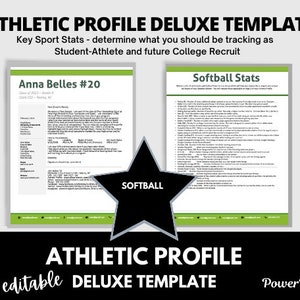 Softball - Athletic Profile Deluxe Template - GREEN - Etsy