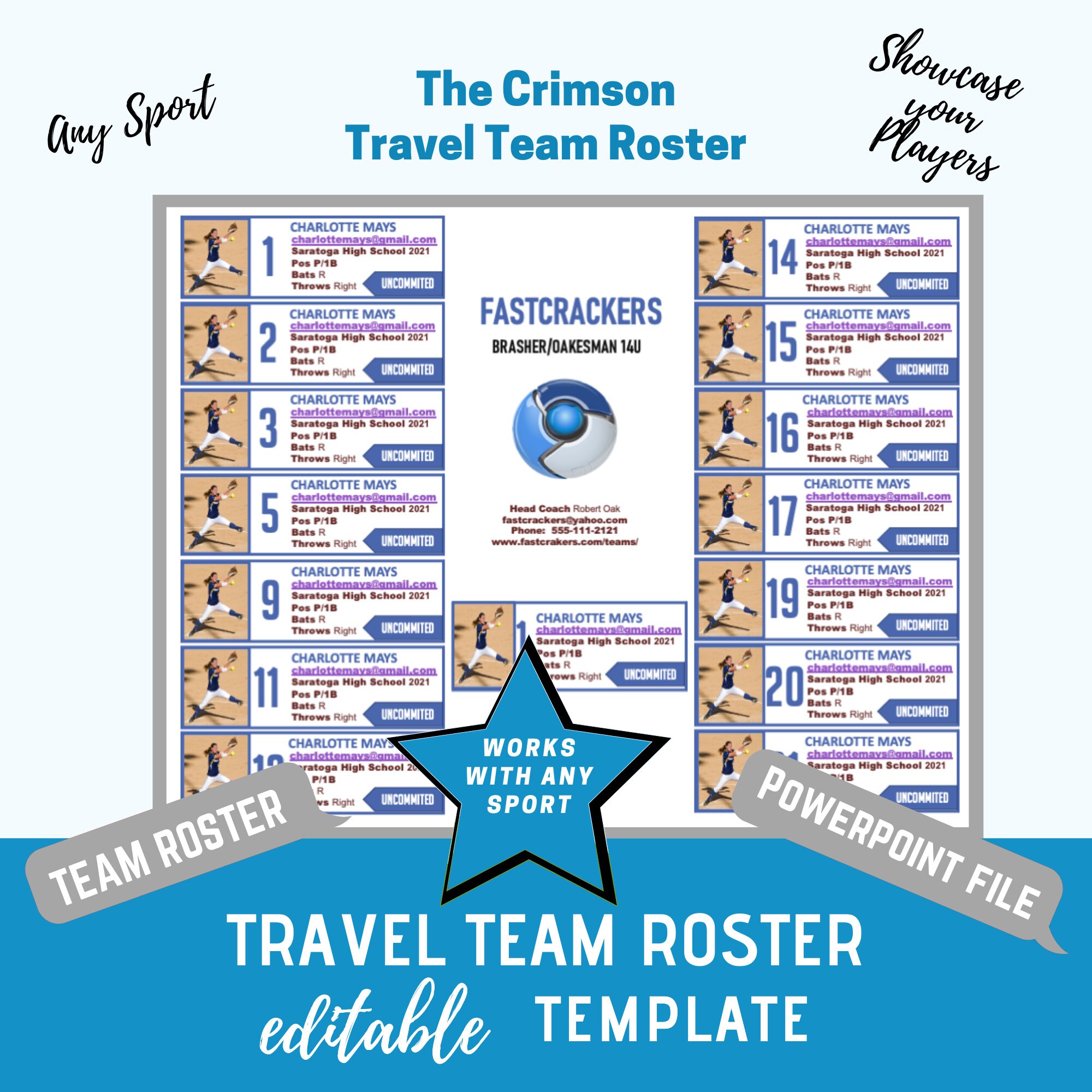 Travel Team Roster Template - Bluejay - 15 Players - Etsy
