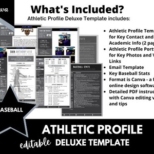 Baseball - Athletic Profile Deluxe Template - Black | Editable Athletic ...