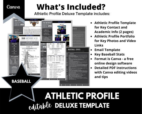 Baseball - Athletic Profile Deluxe Template - Black | Editable Athletic ...
