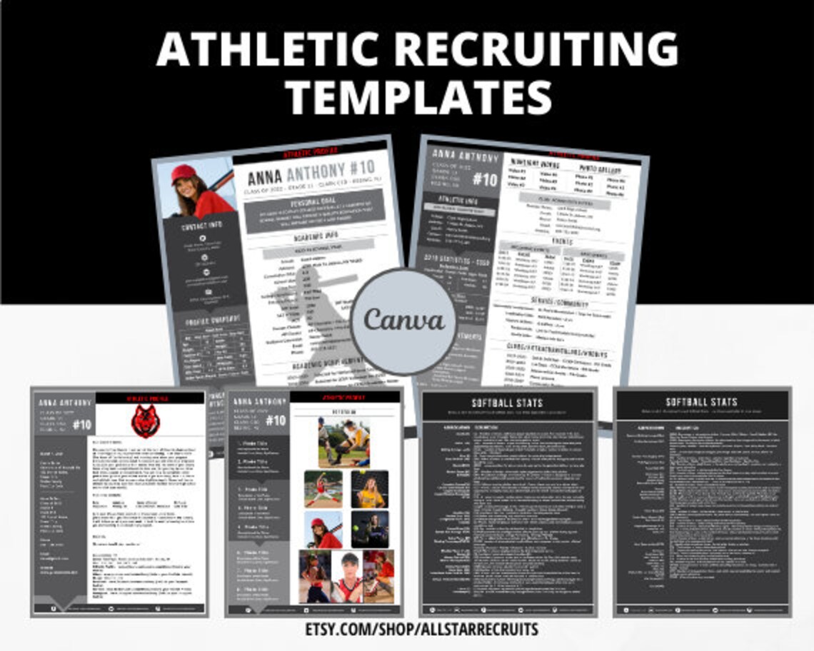 Softball - Athletic Profile Deluxe Template - Black | Editable Athletic ...