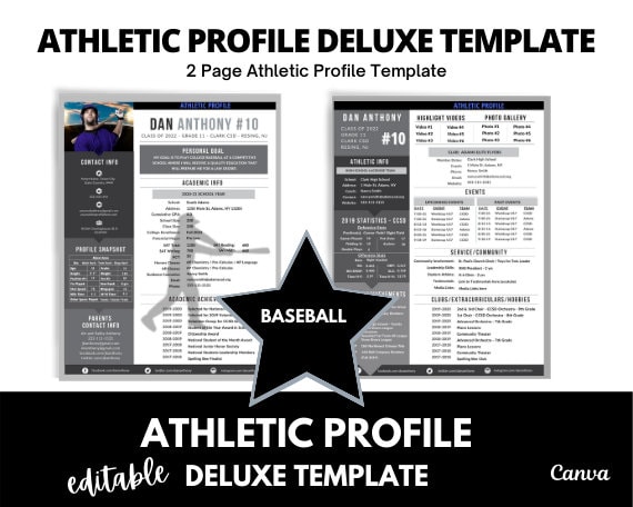 Baseball - Athletic Profile Deluxe Template - Black | Editable Athletic ...