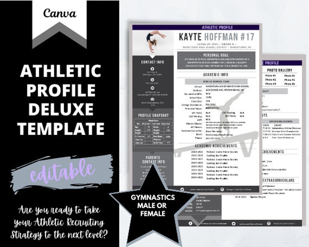 Gymnastics - Athletic Profile Deluxe Template - Black | Editable ...