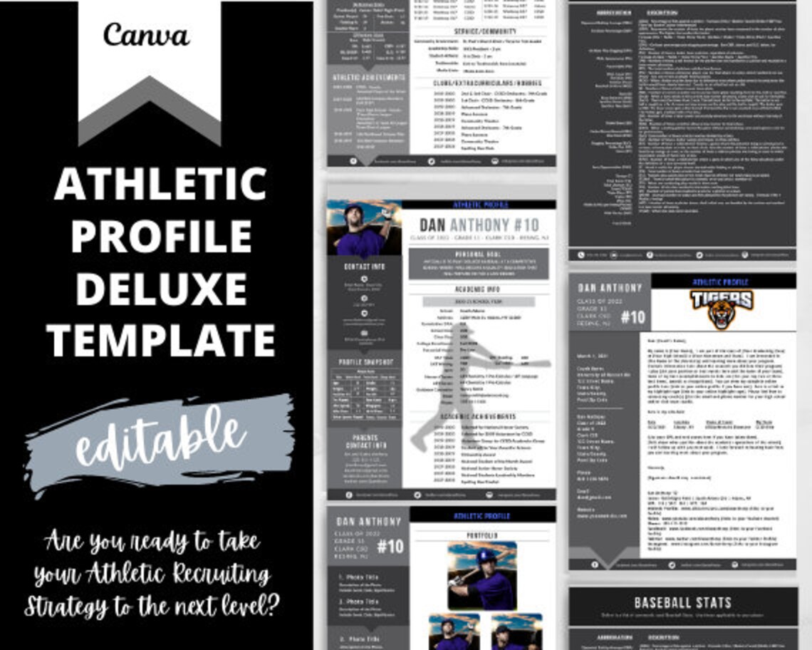 Baseball - Athletic Profile Deluxe Template - Black | Editable Athletic ...