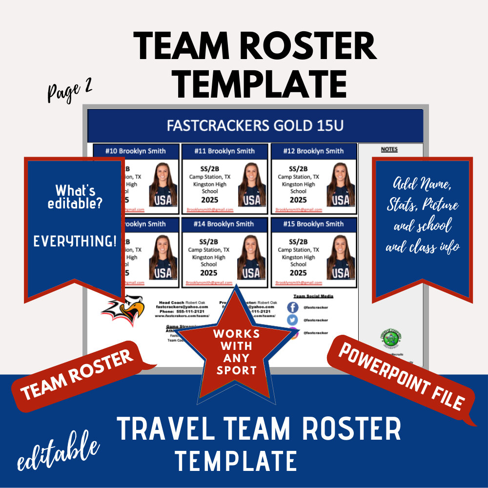 Travel Team Roster Template - Blue - 9 Players per Page | Powerpoint ...