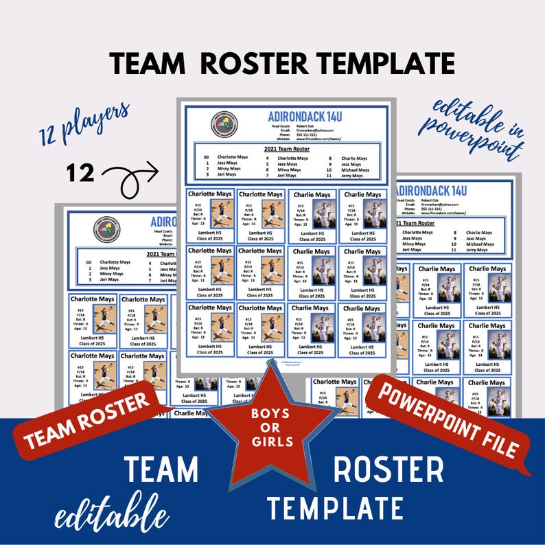 Travel Team Roster Template - Red White & Blue Deluxe - 12 Players - Etsy